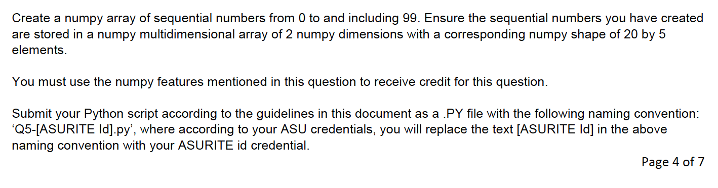Solved Create A Numpy Array Of Sequential Numbers From 0 To 1730