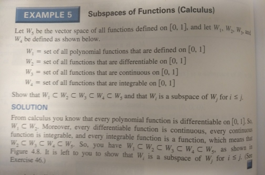 Solved EXAMPLE 5 Subspaces of Functions (Calculus) Let W4 be | Chegg.com