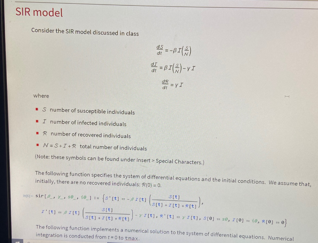 SIR model Consider the SIR model discussed in class | Chegg.com