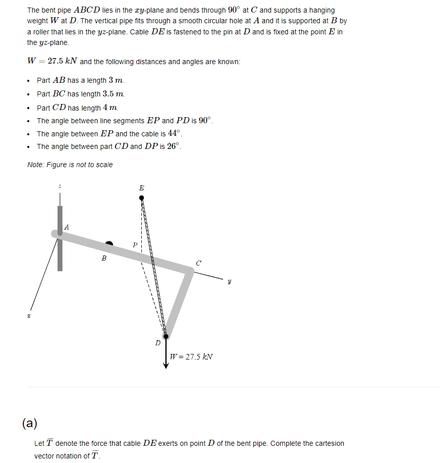 Solved The bent pipe ABCD lies in the xy-plane and bends | Chegg.com