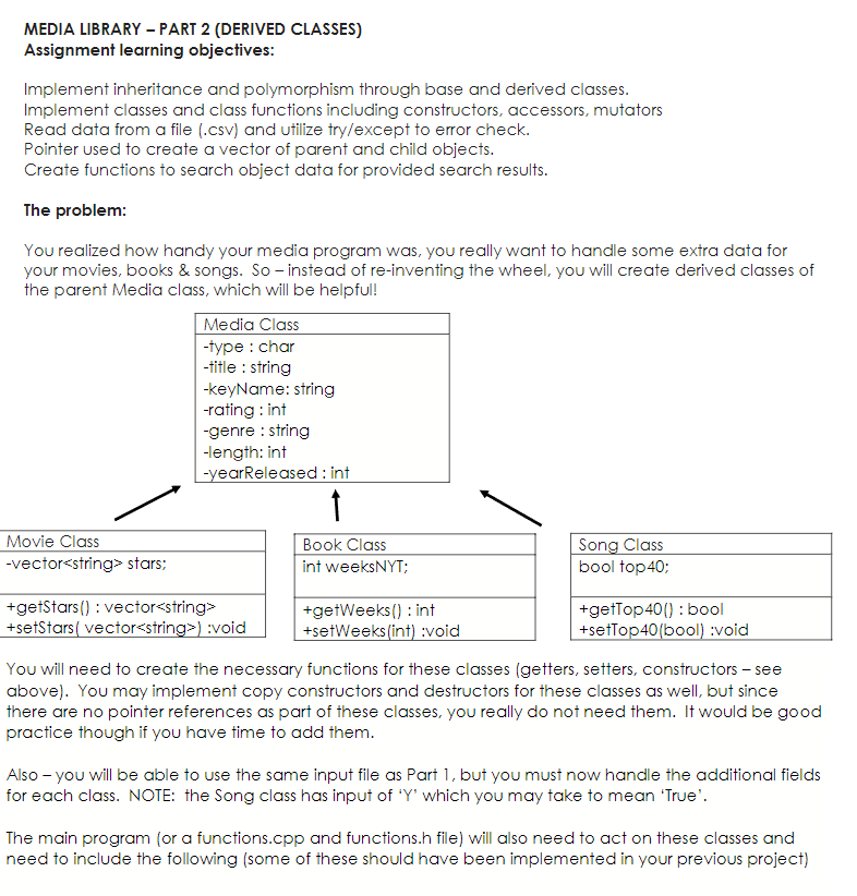 Solved MEDIA LIBRARY - PART 2 (DERIVED CLASSES) Assignment | Chegg.com