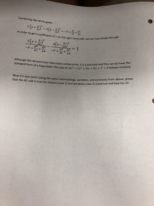 Solved Name: calculus Connections Project 4 Conic Sections | Chegg.com