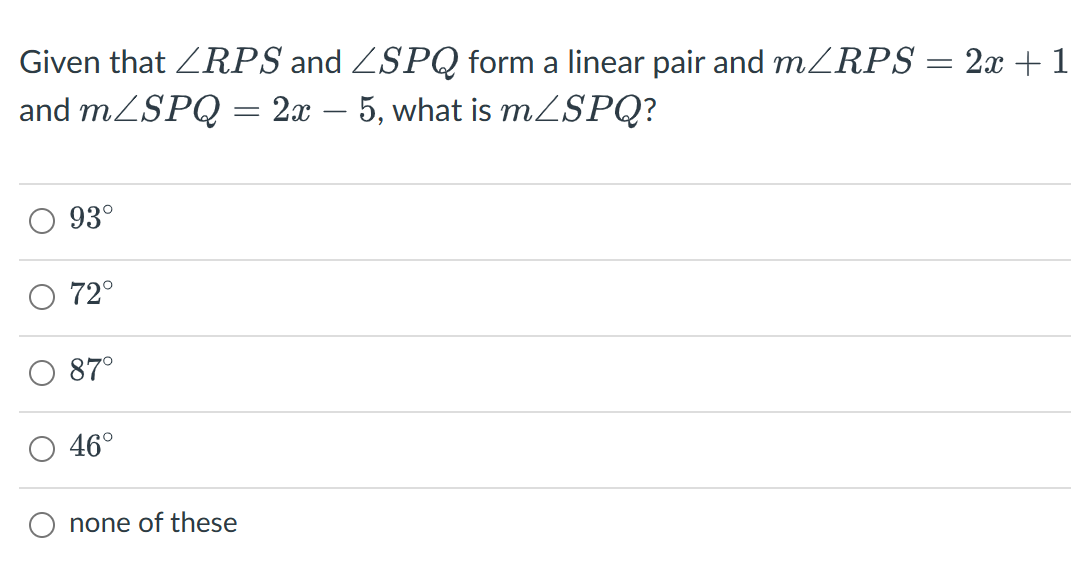 Solved Given that ∠RPS and ∠SPQ form a linear pair and | Chegg.com