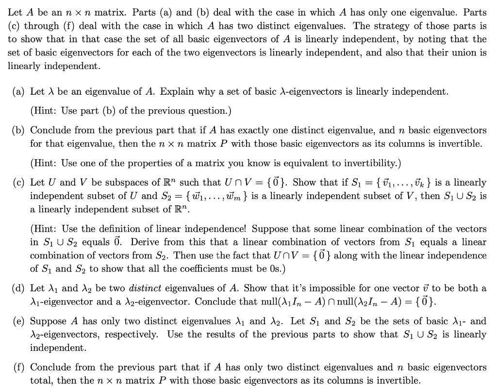 Solved Let A be an n×n matrix. Parts (a) and (b) deal with | Chegg.com