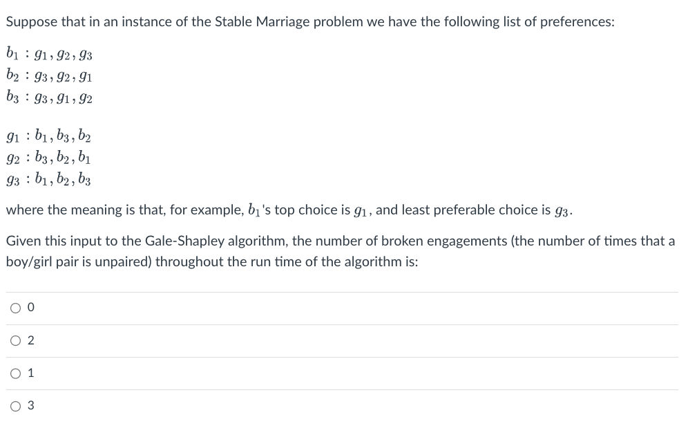 Solved Suppose that in an instance of the Stable Marriage | Chegg.com