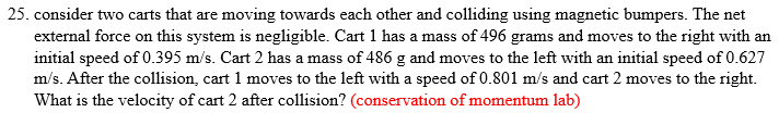 Solved consider two carts that are moving towards each other | Chegg.com