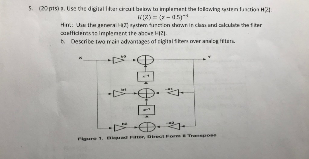 Solved (20 pts) a. Use the digital filter circuit below to | Chegg.com
