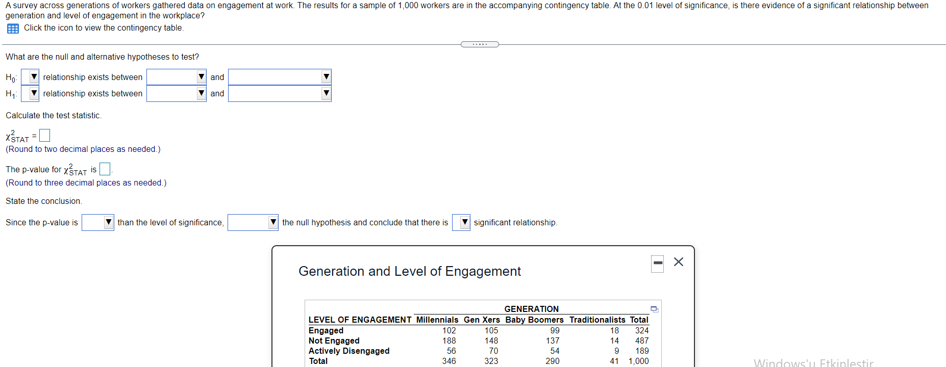 Solved A survey across generations of workers gathered data | Chegg.com