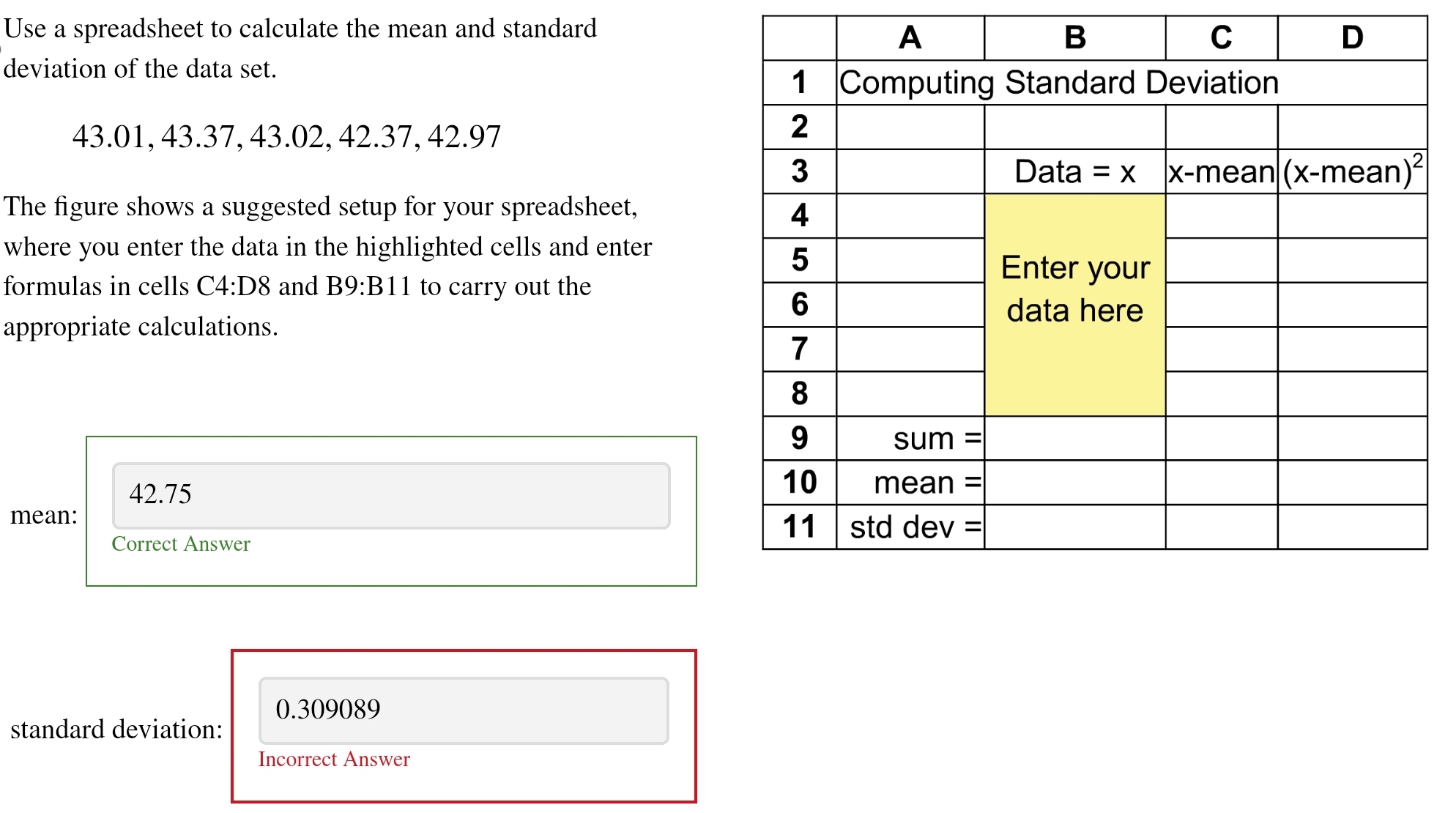 Solved Use a spreadsheet to calculate the mean and | Chegg.com