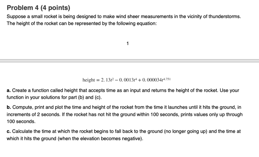 Solved Problem 4 (4 points) Suppose a small rocket is being | Chegg.com