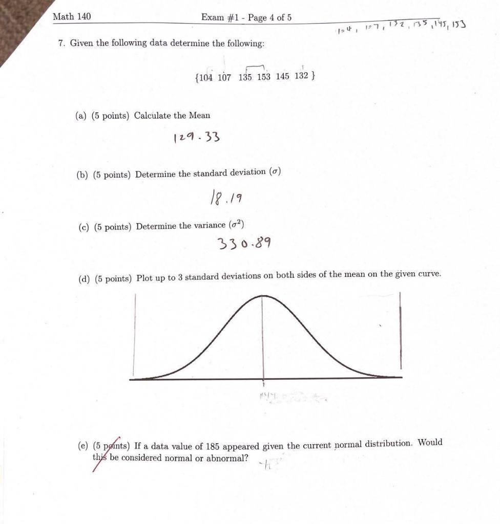 Solved 7. Given the following data determine the following: | Chegg.com