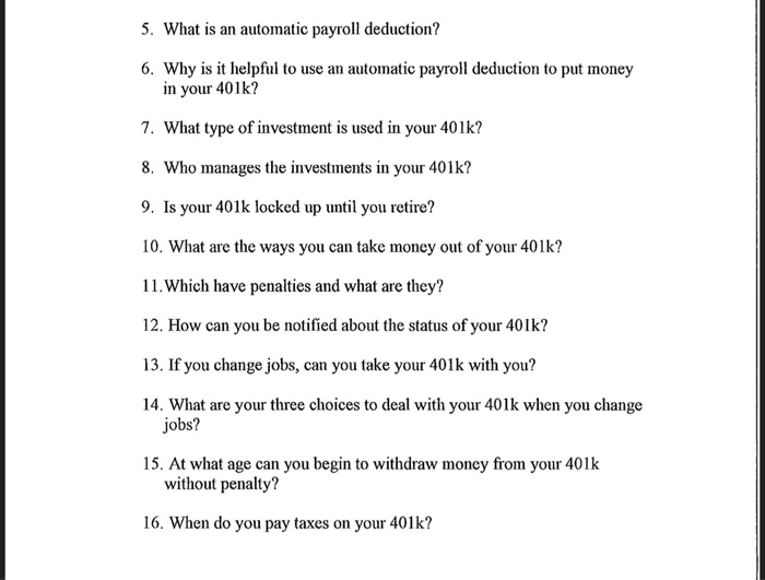 Solved Questions: 1. What is a 401k? 2. How can a 401k | Chegg.com