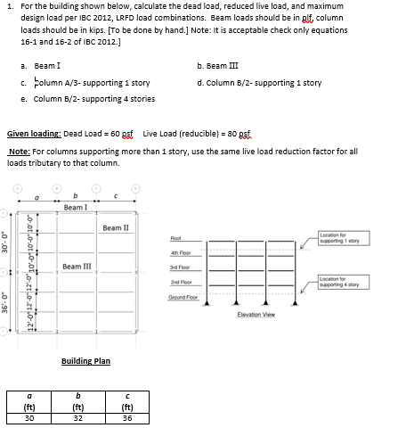 Solved 1. For the building shown below, calculate the dead | Chegg.com