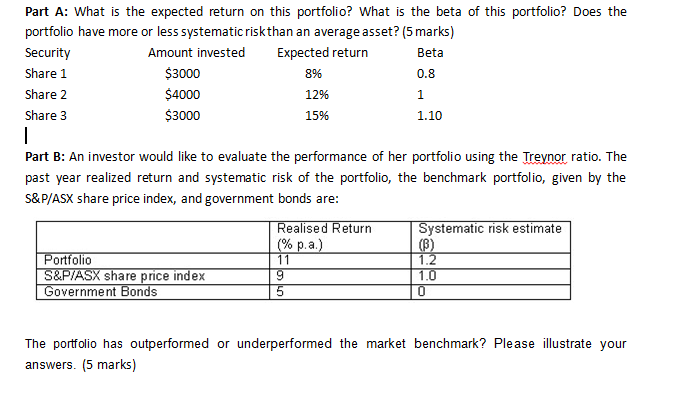 Solved Part A: What is the expected return on this | Chegg.com