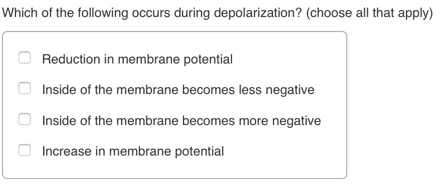 Solved Which of the following occurs during depolarization? | Chegg.com