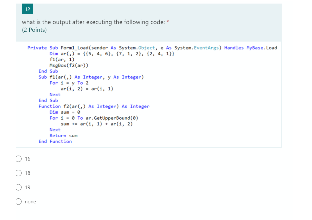 Solved 12 what is the output after executing the following | Chegg.com