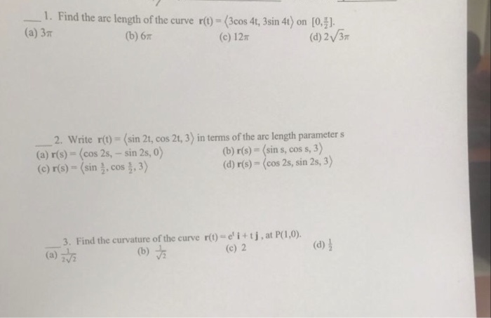 Solved 1. Find the arc length of the curve r(cos 4t, 3sin | Chegg.com