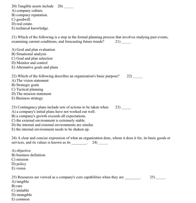 Solved Tangible assets include 20) _______ company culture. | Chegg.com