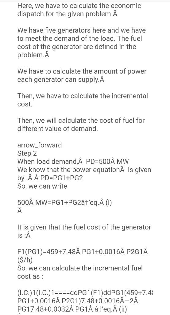 Solved - Task 1 (50): Solve the economic dispatch problem | Chegg.com