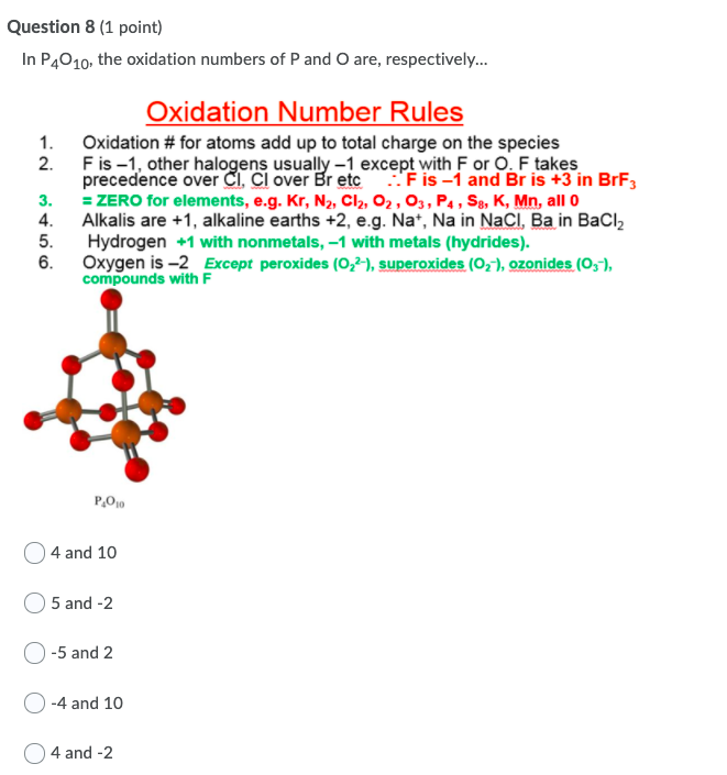 Solved Question 7 (1 point) Find the oxidation numbers of | Chegg.com