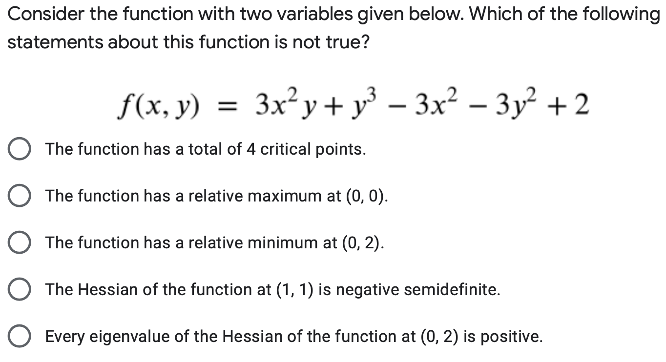 Solved Consider the function with two variables given below. | Chegg.com
