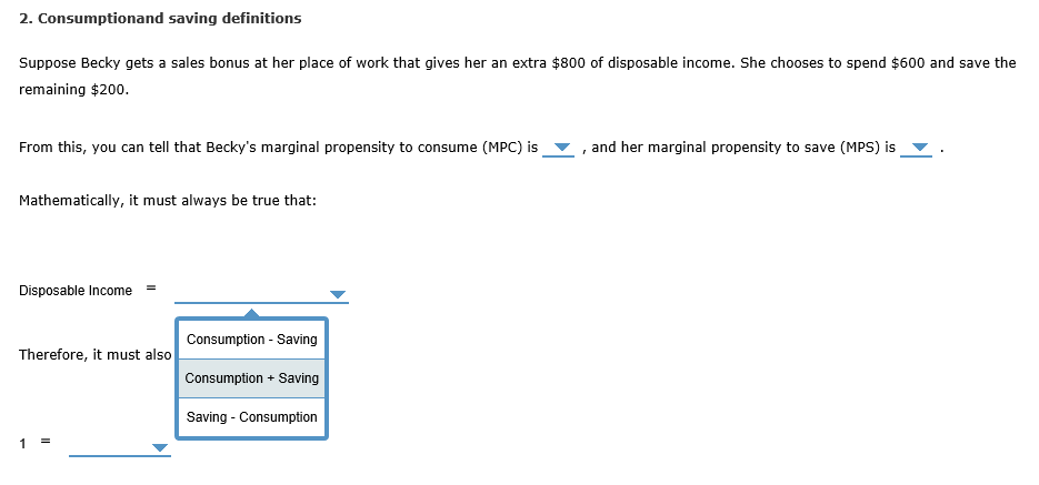 Solved 2. Consumptionand saving definitions Suppose Becky | Chegg.com
