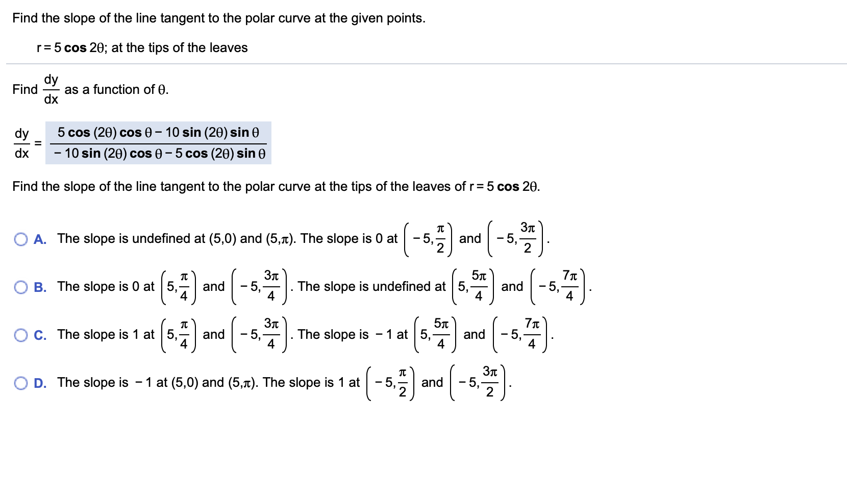 Solved Find the slope of the line tangent to the polar curve | Chegg.com