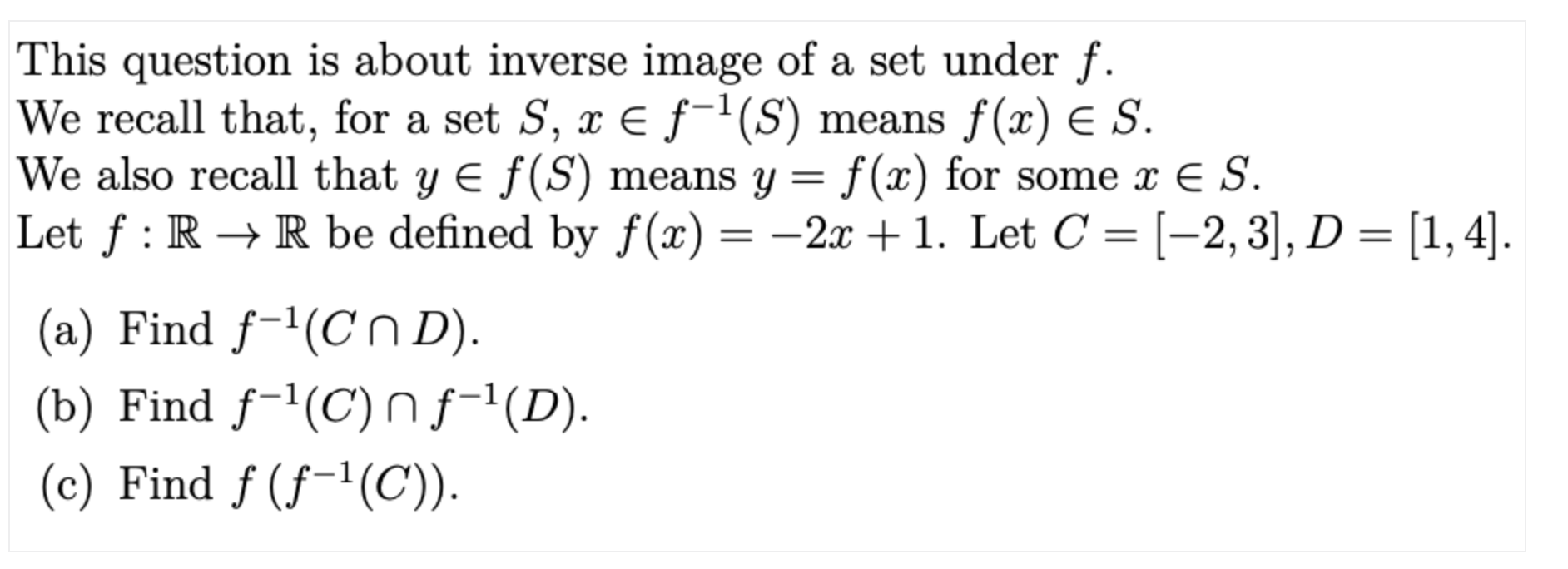 Solved This question is about inverse image of a set under | Chegg.com