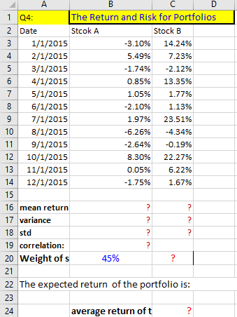 Solved Please fill in red qeustion marks with excel | Chegg.com