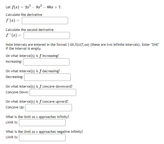 Solved Let f(x)=2x3−9x2−60x+7. Calculate the derivative | Chegg.com