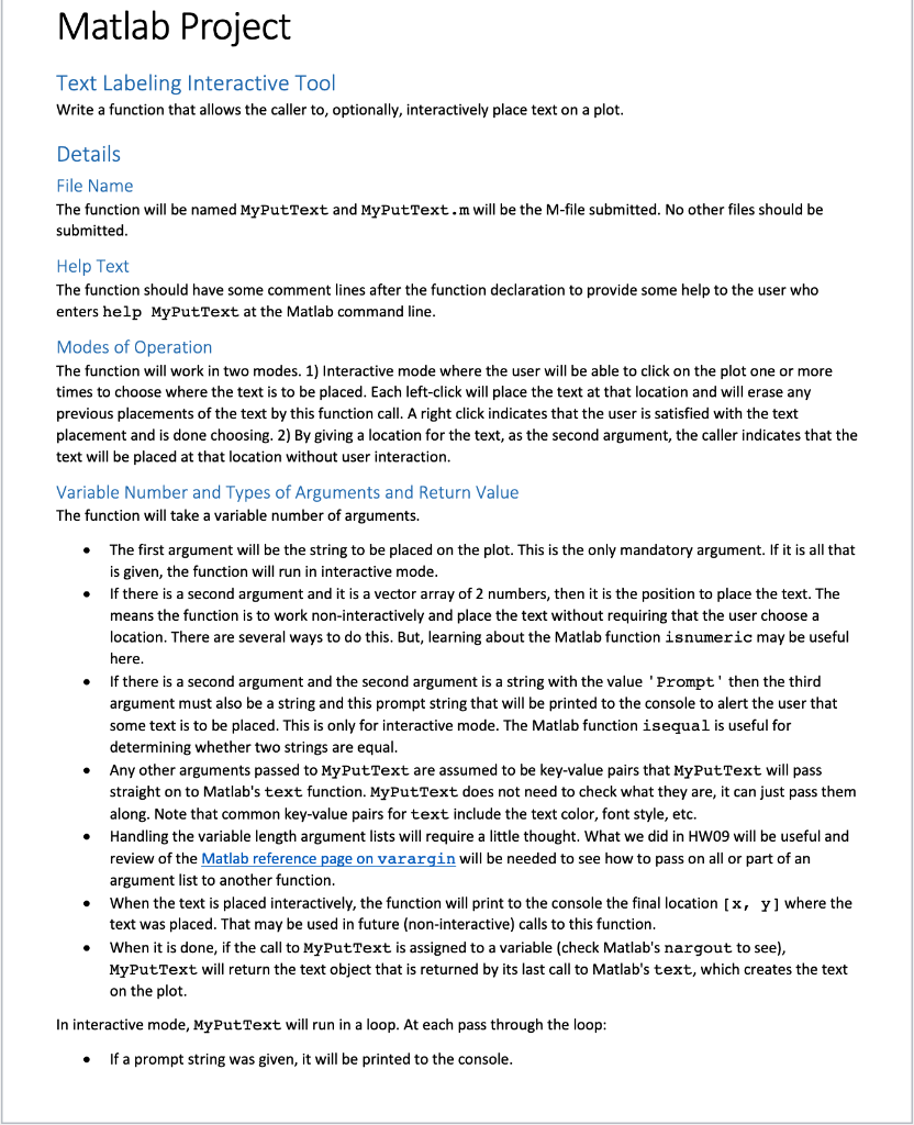 Matlab Project Text Labeling Interactive Tool Write a | Chegg.com