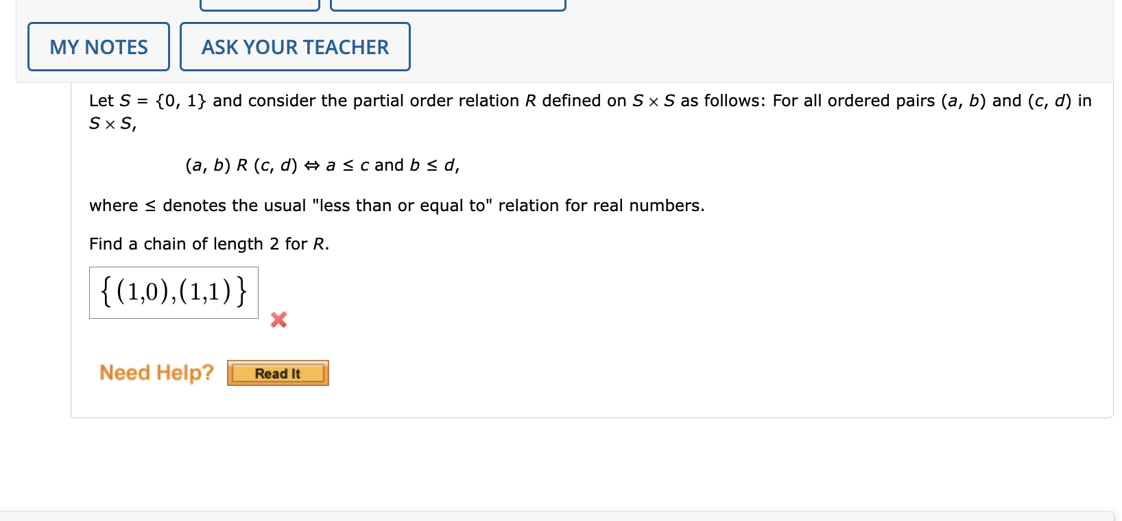 Solved Let S={0,1} and consider the partial order relation R | Chegg.com