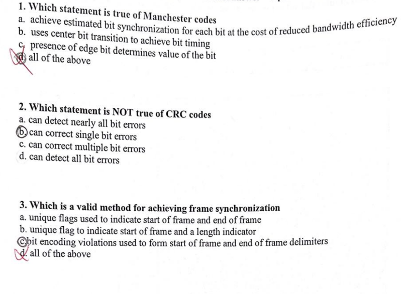 Solved 1. Which statement is true of Manchester codes a. | Chegg.com