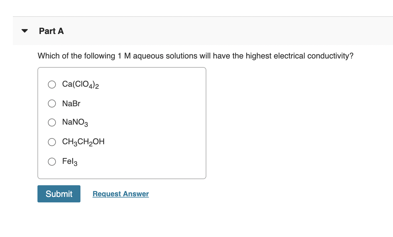 Solved Part A Which of the following 1 M aqueous solutions | Chegg.com