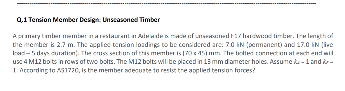 Q.1 Tension Member Design: Unseasoned Timber A | Chegg.com