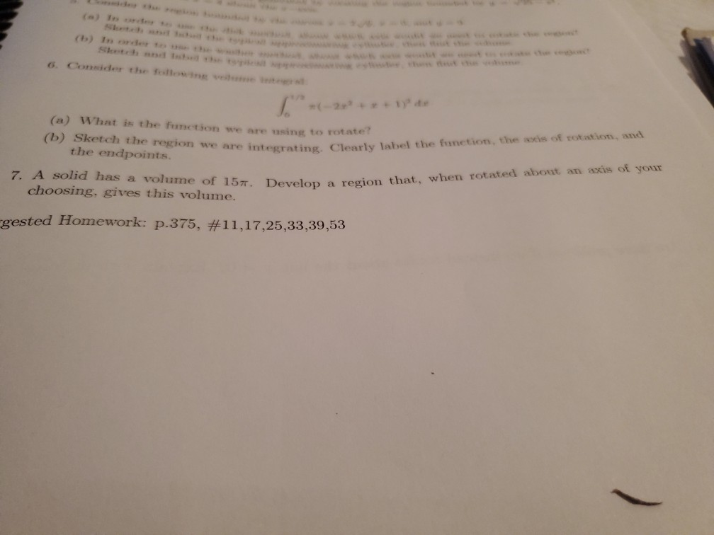 Solved a solid has a volume of 15 pi. develop a region that, | Chegg.com