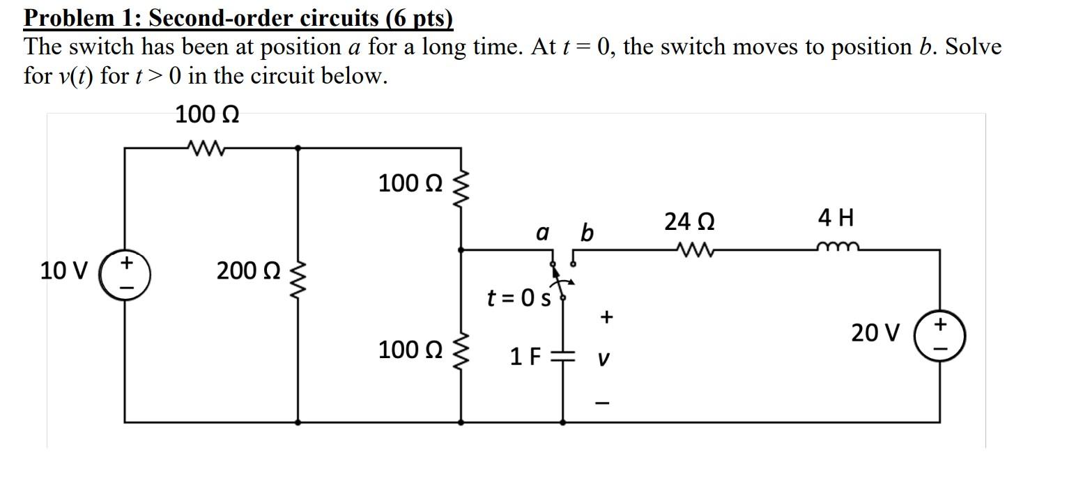 Solved Problem 1: Second-order circuits (6 pts) The switch | Chegg.com