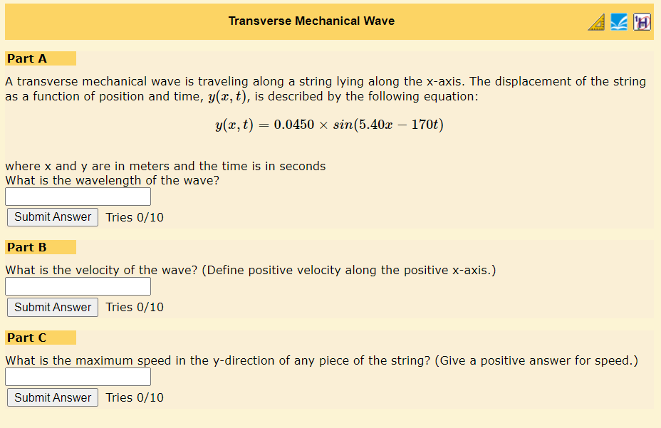 Solved Transverse Mechanical Wave TH Part A A transverse | Chegg.com