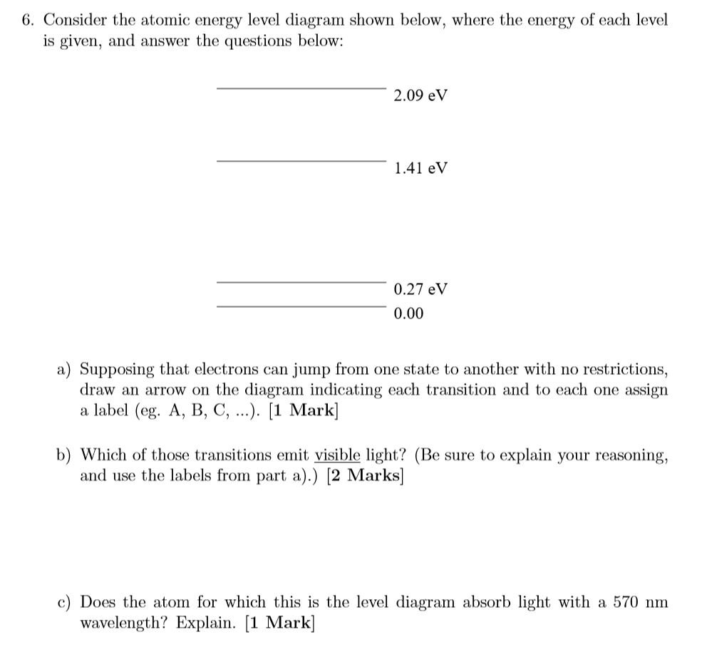 Solved 6. Consider the atomic energy level diagram shown | Chegg.com