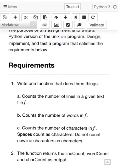 Solved Menu Trusted | Python 3。 Markdown Lli1 Validate | Chegg.com