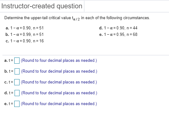 Solved Instructor-created question A random sample of n | Chegg.com