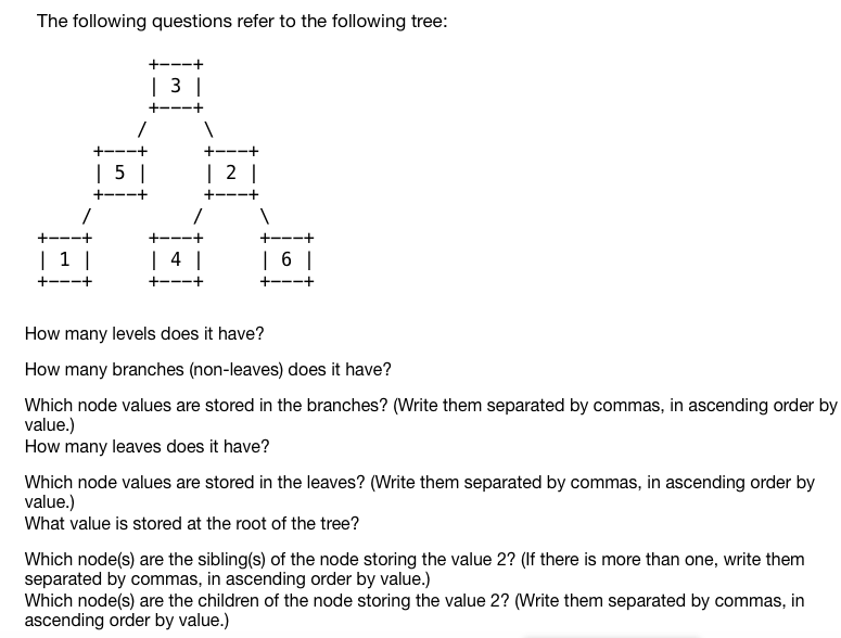 Solved The following questions refer to the following tree: | Chegg.com