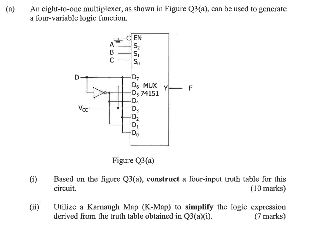 Solved Q3. (a) ﻿An eight-to-one multiplexer, as shown in | Chegg.com