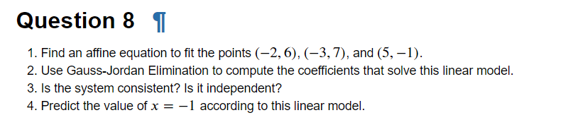 Solved 1. Find an affine equation to fit the points | Chegg.com