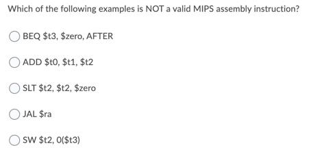 Solved Which of the following examples is NOT a valid MIPS | Chegg.com
