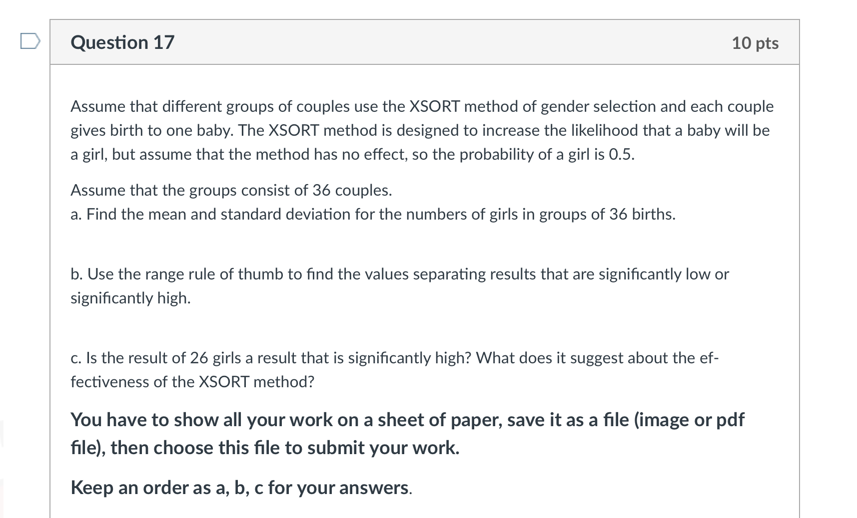 Solved Assume that different groups of couples use the XSORT | Chegg.com