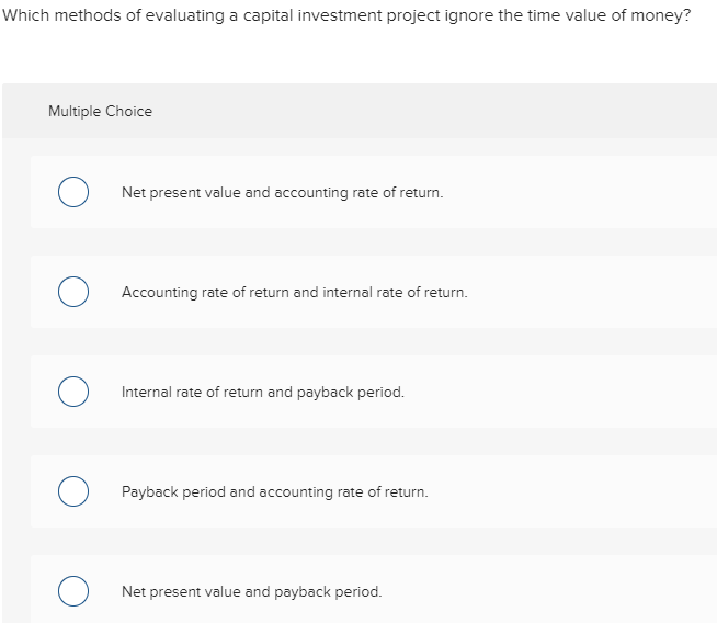 Solved Which methods of evaluating a capital investment | Chegg.com