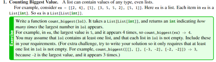 Solved 1. Counting Biggest Value. A list can contain values | Chegg.com