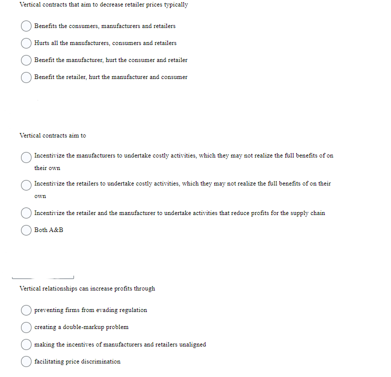 Solved Vertical contracts that aim to decrease retailer | Chegg.com