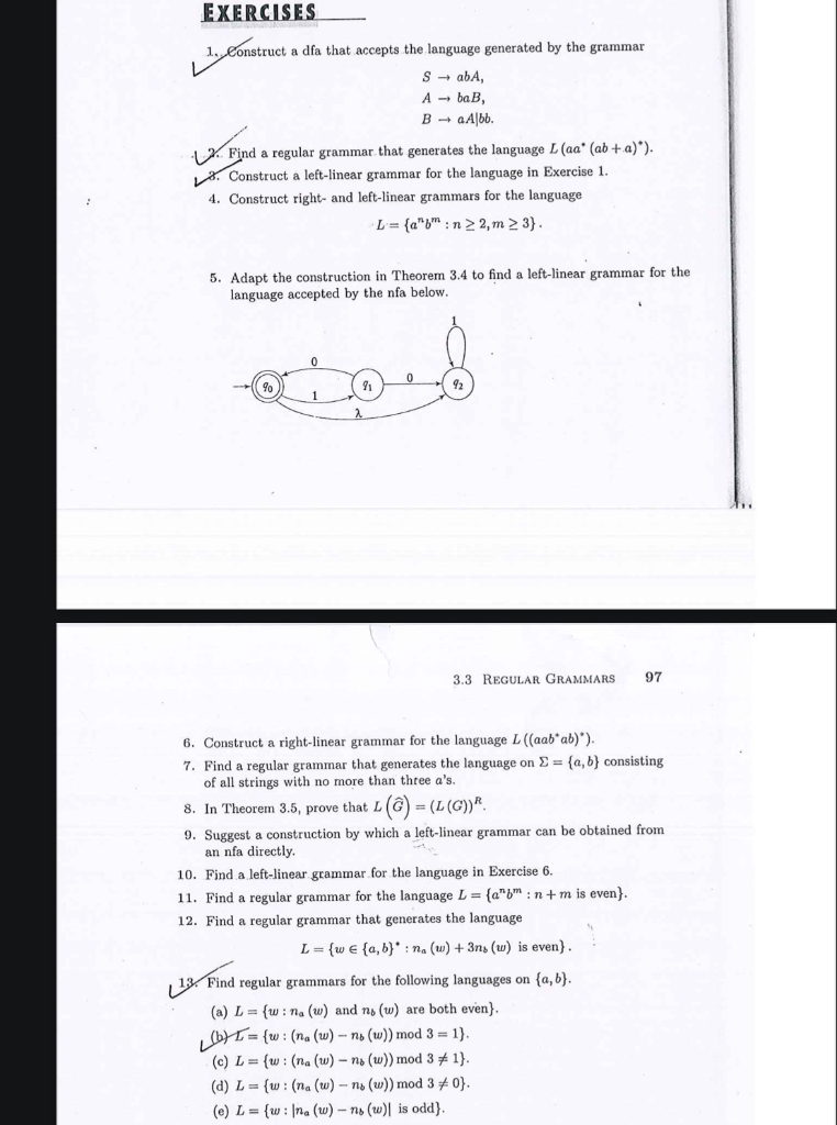 Solved EXERCISES 1. Construct a dfa that accepts the | Chegg.com